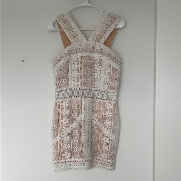Dresses | Elegant White And Tan Lace Dress | Poshmark